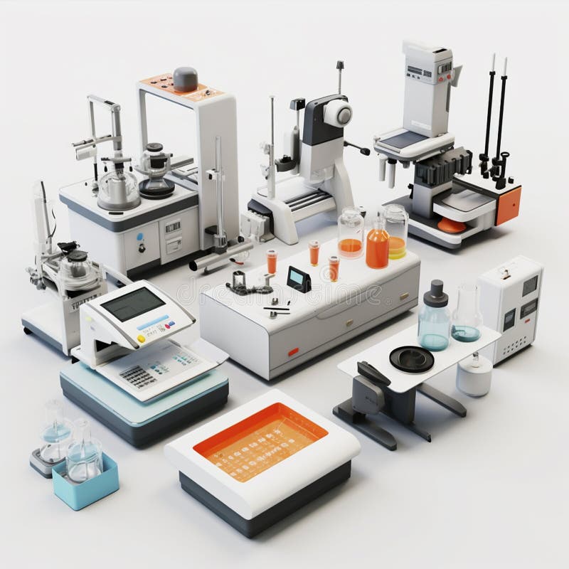 Chemical Samples and Beakers on a Laboratory Bench. Stock Illustration ...