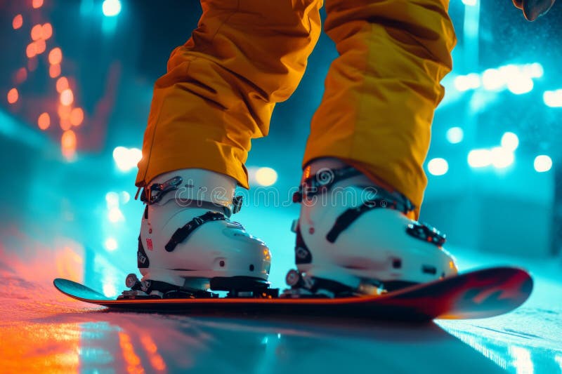 A Vibrant Perspective of Snowboarding Gear in Action. the Focus is on ...