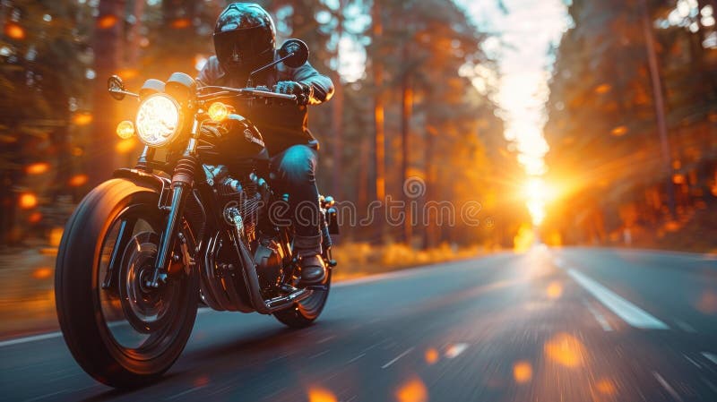 Solitude on the Road: Motorcycle Rider Cruising on Asphalt Highway ...