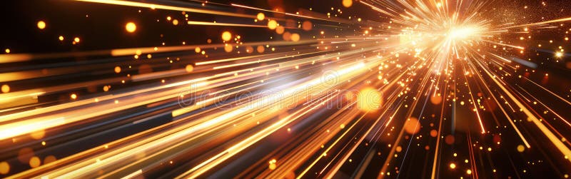 Gleaming Gold Motion Blur Banner: Abstract Speedy Light Background with ...