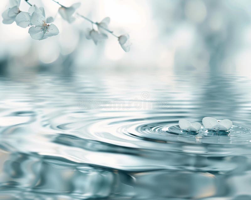 Tranquil Water Surface with Gentle Ripples and Floating Flowers ...