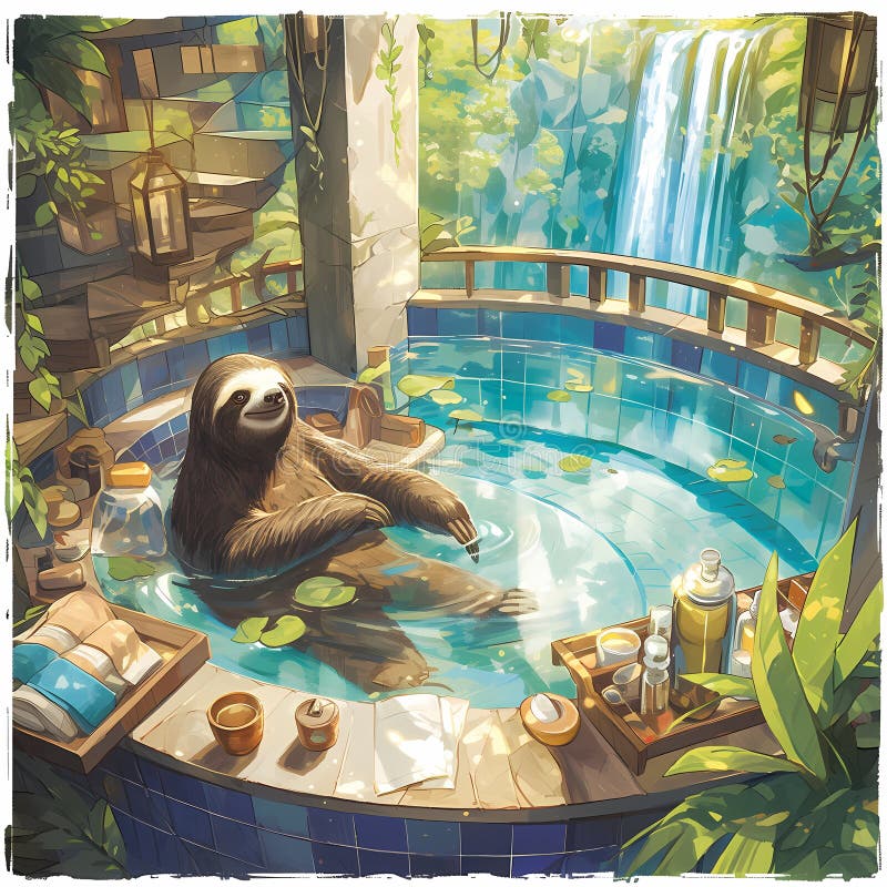 Luxurious Sloth Spa Escape stock illustration. Illustration of calm ...