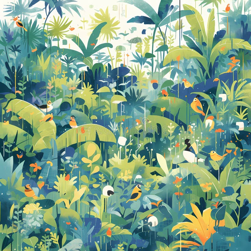 Enchanting Tropical Rainforest Stock Illustration - Illustration of ...