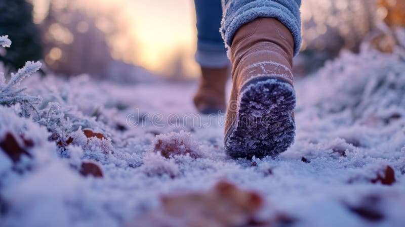 A Close-up View of a Foot Stepping through Fresh Snow on a Winter ...