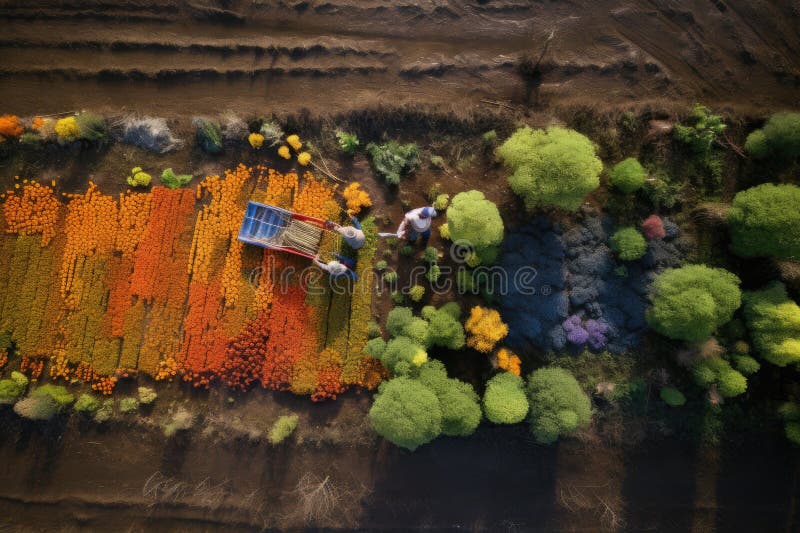 This Image Captures an Expansive Farm from Above with a Tractor ...