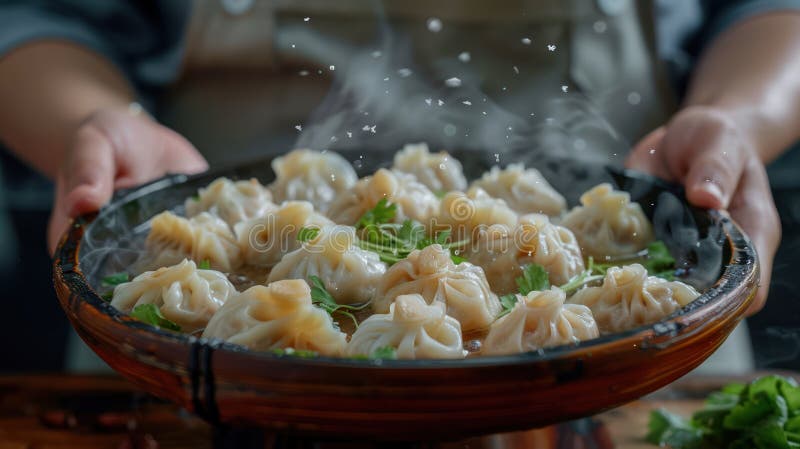 Expert Chef Preparing Steamed Dumplings for Fine Dining in Asian ...
