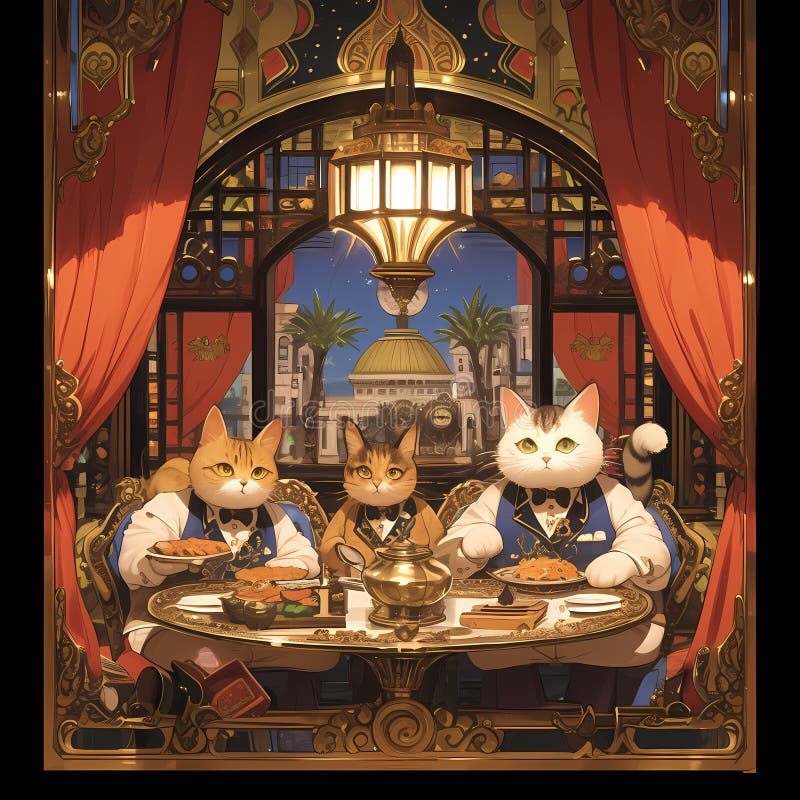 Luxurious Feline Feast stock illustration. Illustration of posh - 314108710