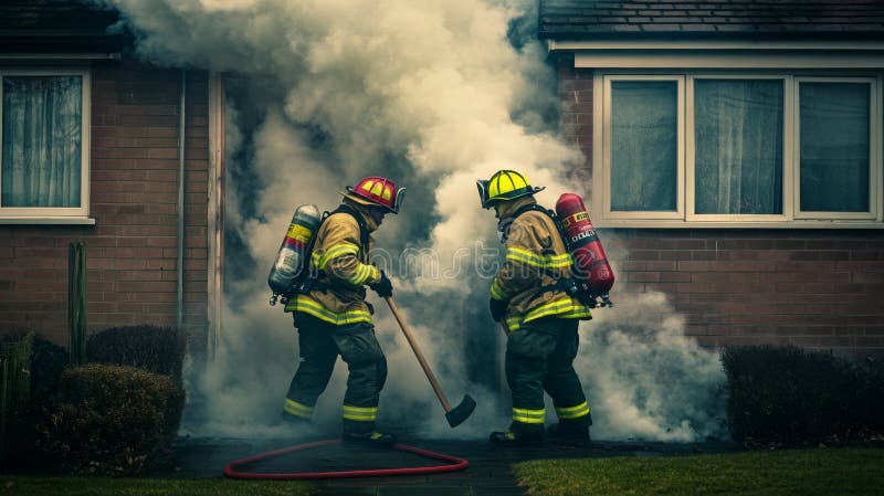 Brave Firefighters Combat Smoke and Flames in a Residential Area. Their ...