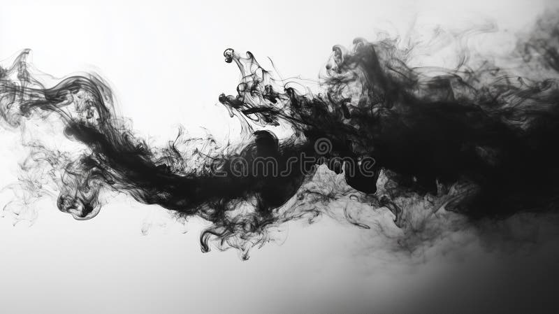 Fluid Black Smoke Pattern with Smooth Flow on White Background Abstract ...