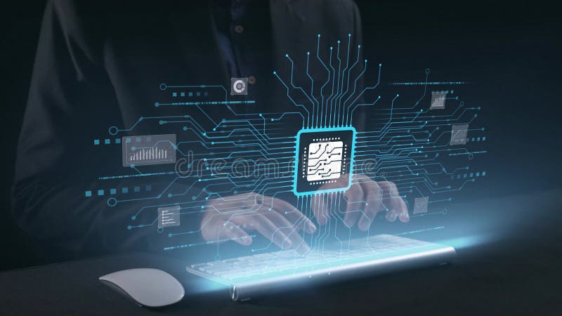 Futuristic Computer Technology Concept with Hands on Keyboard and ...