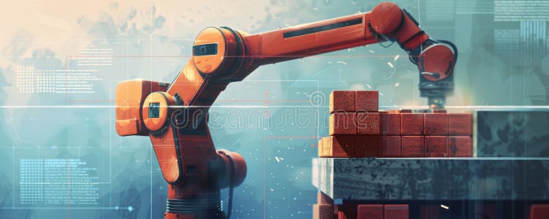 Futuristic Automated Bricklaying Robot in Action, Showcasing ...