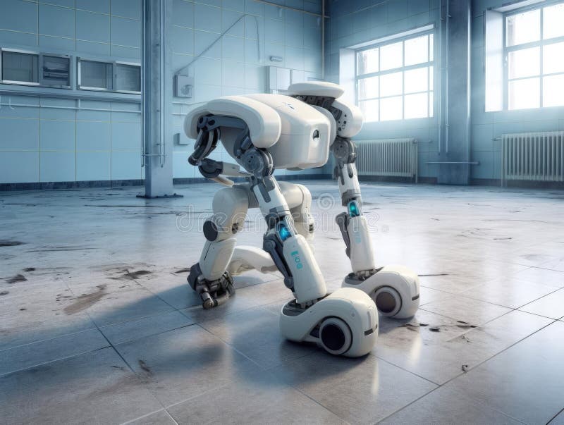 Robot Cleaning Floor with AI Mapping Stock Illustration - Illustration ...