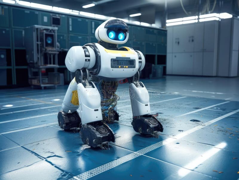 Robot Cleaning Floor with AI Mapping Stock Illustration - Illustration ...