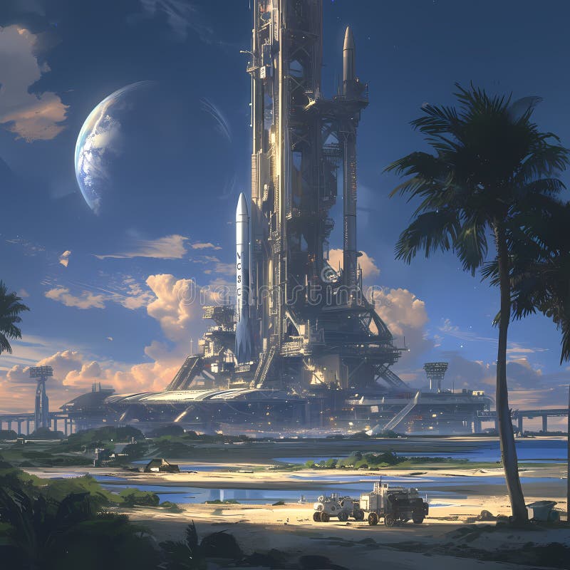 Future Spaceport on the Moon Stock Illustration - Illustration of moon ...