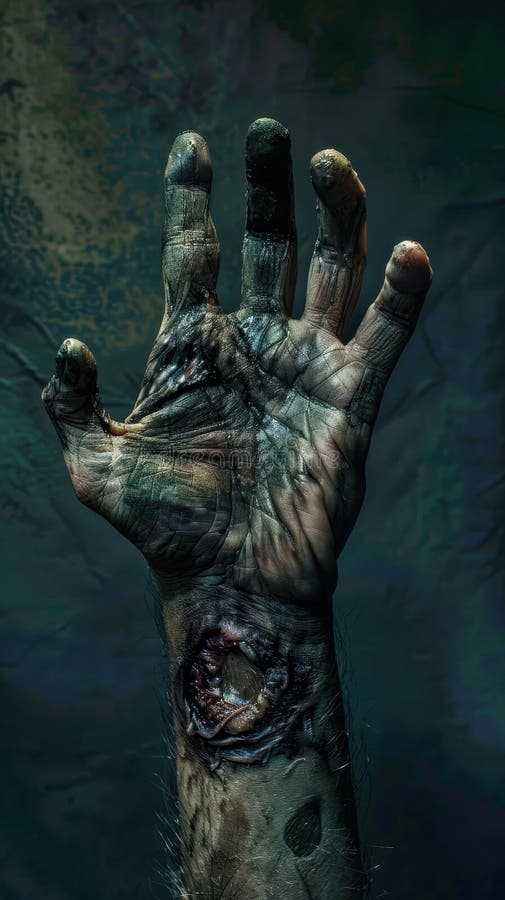 A Hauntingly Weathered Hand Reaching Toward the Unknown in a Dimly Lit ...