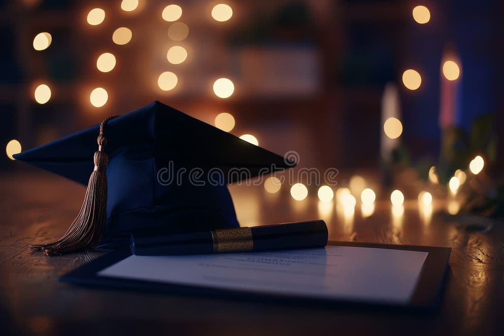 Graduation Cap and Diploma Showcase Stock Illustration - Illustration ...