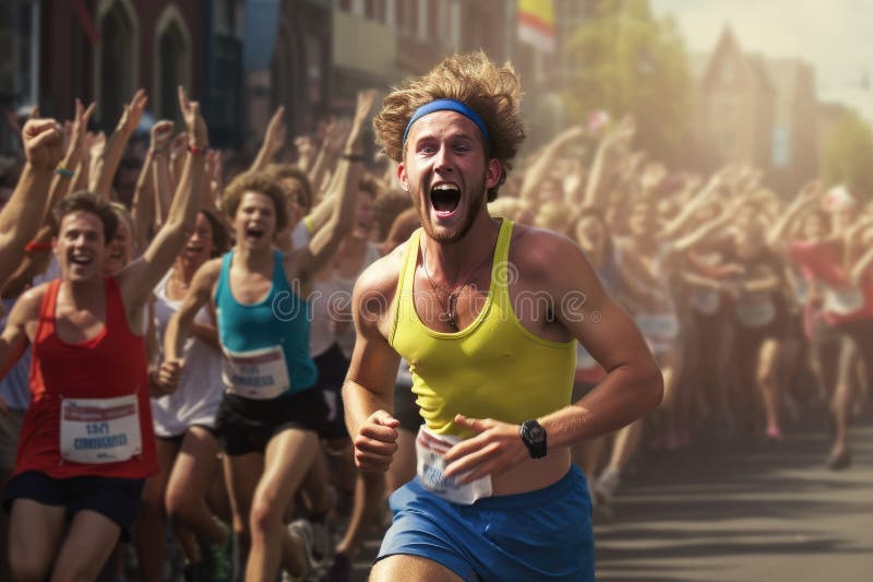 The Image Captures a Group of People Actively Running in a Marathon ...