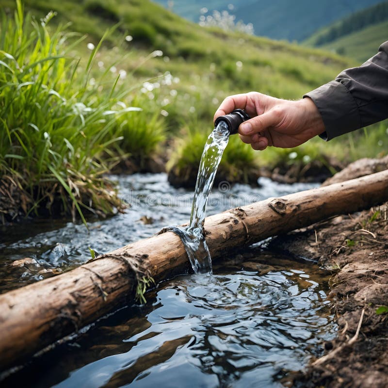 A Hand Collecting Fresh Spring Water in a Natural, Mountainous Setting ...