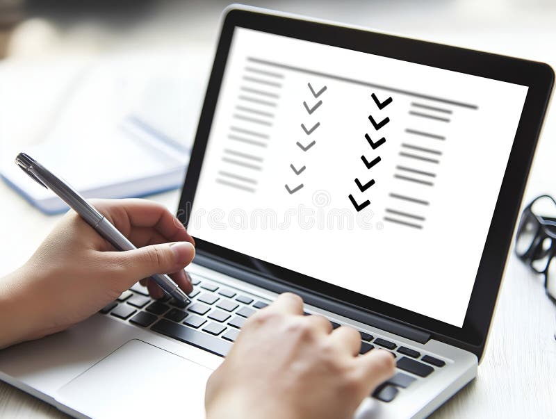 Person Working on Laptop Checklist Simple Hands Using Laptop Completing ...
