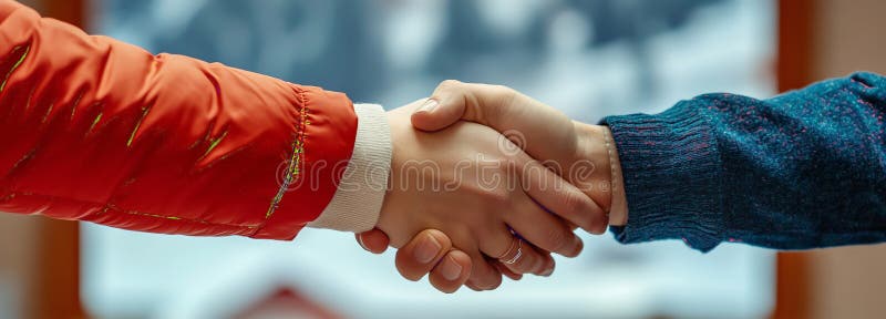 Handshake Symbolizing Partnership in Cozy Winter Environment Stock ...