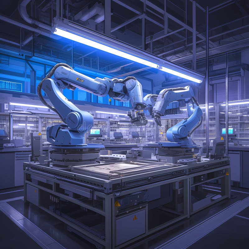 Robotic Manufacturing Plant - High-Tech Industry Stock Illustration ...