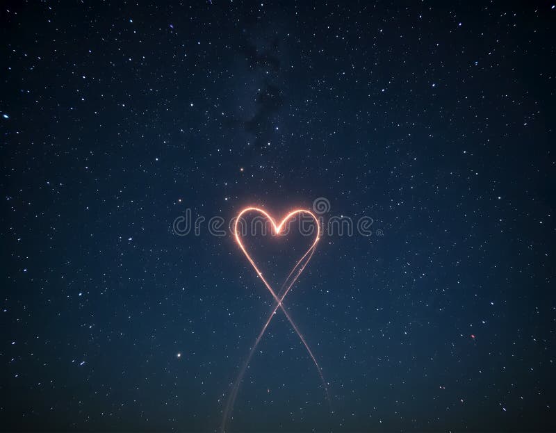 Heart Shape Light in Starry Night Sky Stock Illustration - Illustration ...