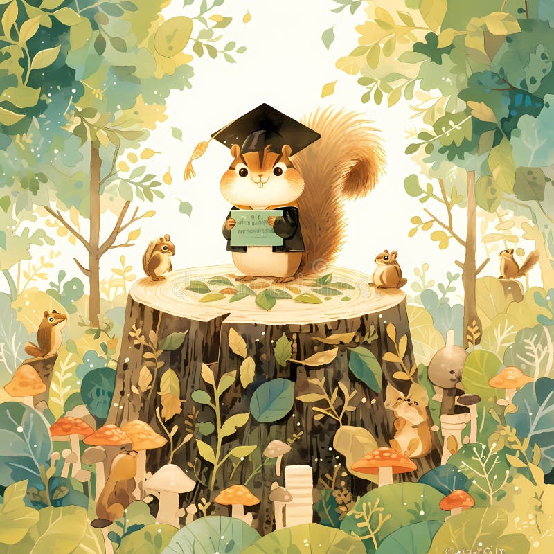 Joyful Graduation Celebration with Squirrel Stock Illustration ...