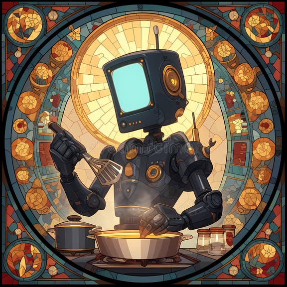 Robotic Chef in Action - Delicious Cooking Fun Stock Illustration ...