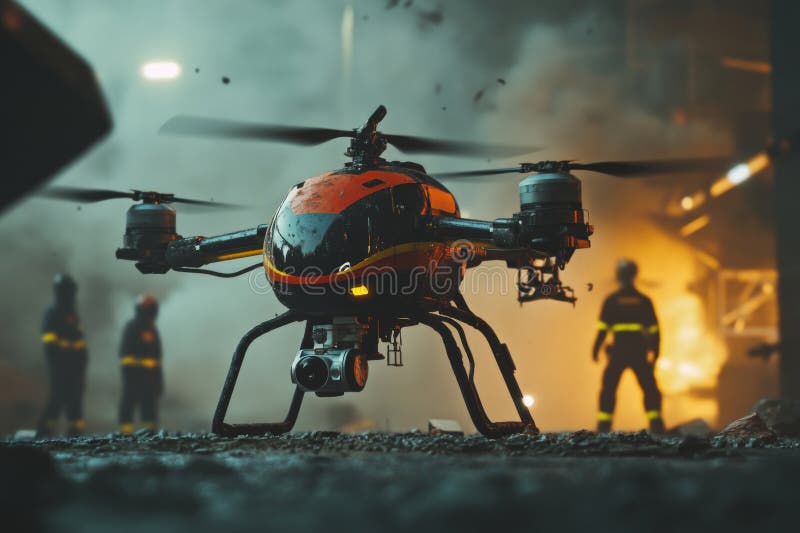 Advanced Rescue Operation with Drones Stock Illustration - Illustration ...