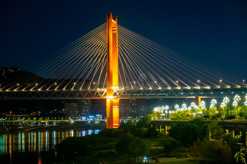 Night View Hongyan Village Bridge Spanning the Jialing River in ...