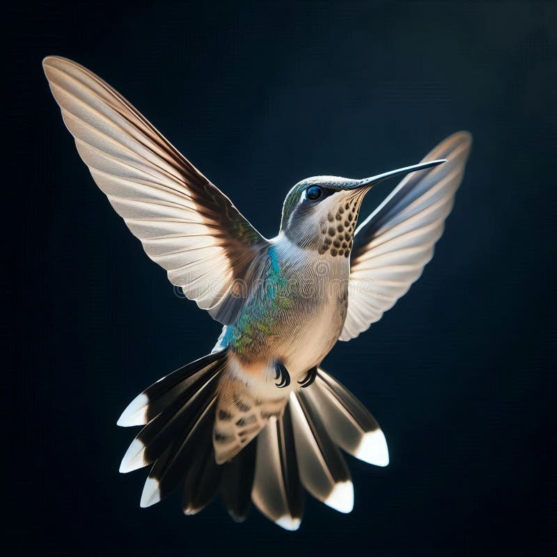 Elegant Hummingbird in Flight at Night Black Background Stock Image ...