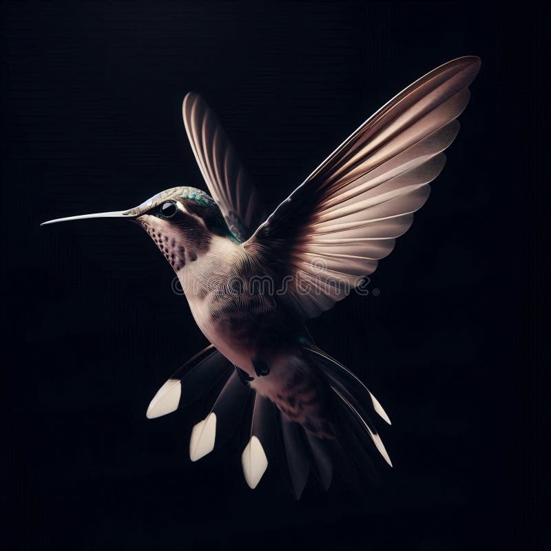 Elegant Hummingbird in Flight at Night Black Background Stock Photo ...