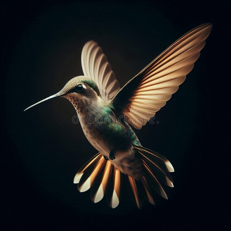 Elegant Hummingbird in Flight at Night Isolated Black Background Stock ...