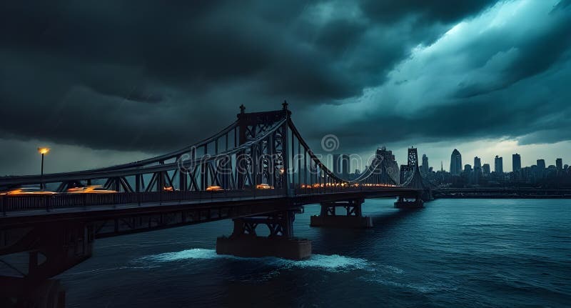 Dramatic City Bridge Under a Stormy Sky AI Generated Stock Illustration ...