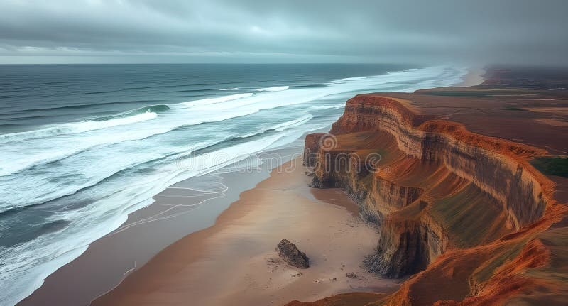 Dramatic Cliffside Beach with Stormy Ocean Waves AI Generated Stock ...