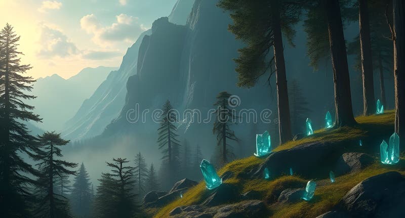 Enchanted Mountain Forest with Glowing Crystals AI Generated Stock ...