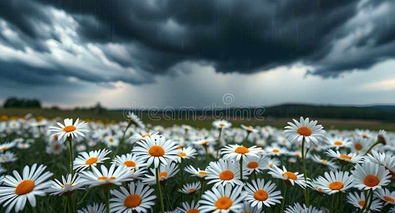 Hyperrealistic Field of Daisies Under a Stormy Sky AI Generated Stock ...