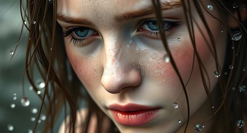 Hyperrealistic Portrait of a Person with Water Droplets AI Generated ...