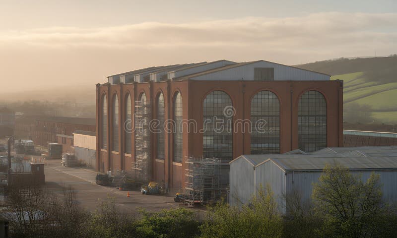 Impressive Red Brick Industrial Building with Arched Windows Bathed in ...
