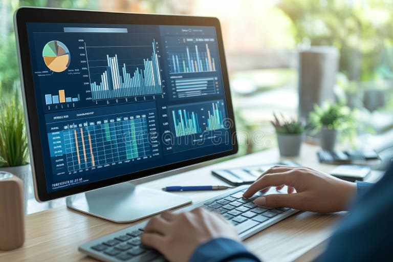 A Person Analyzing Data on a Computer Screen with Colorful Graphs and ...