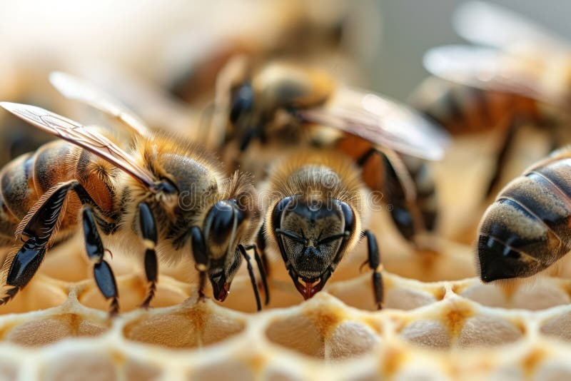 Bustling Bees Building Honeycomb: a Busy Swarm at Work, Perfect ...