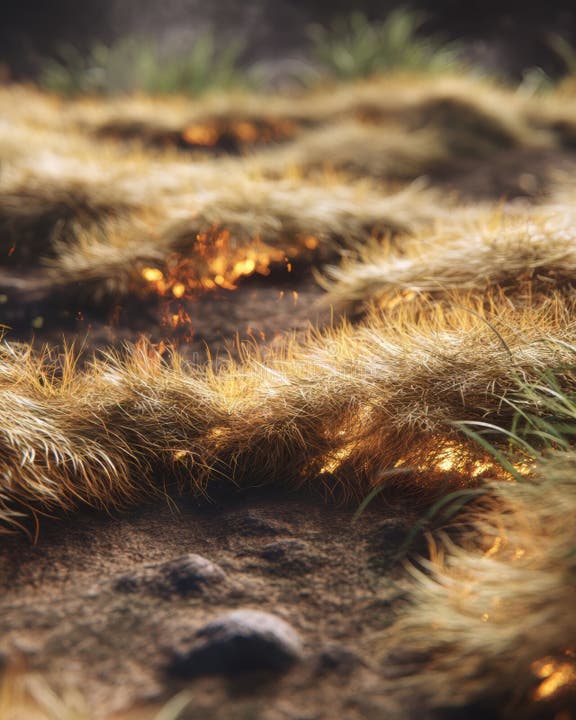 Close Up of Burnt Grass Highlighting the Impact of Uncontrolled Forest ...
