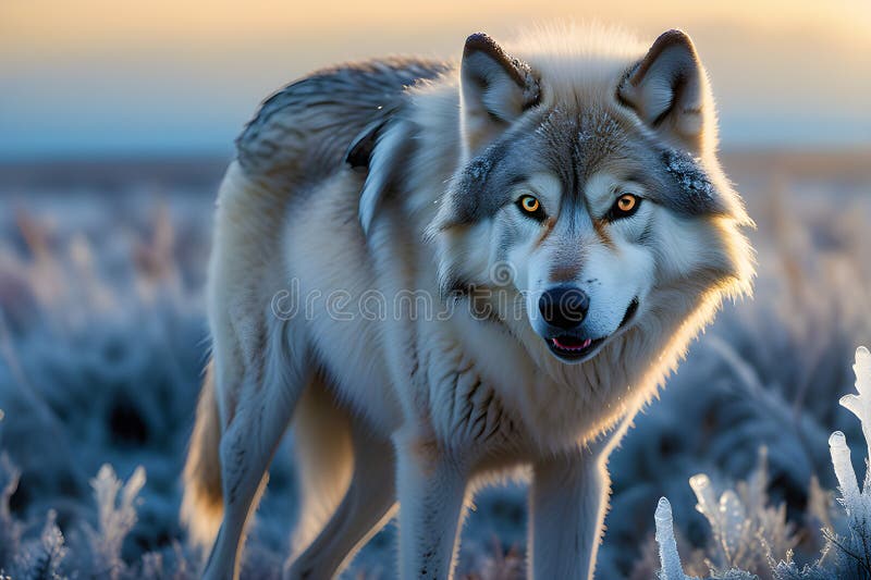 Image Captures the Intense Gaze of a Wolf, Deeply Immersed in a Direct ...