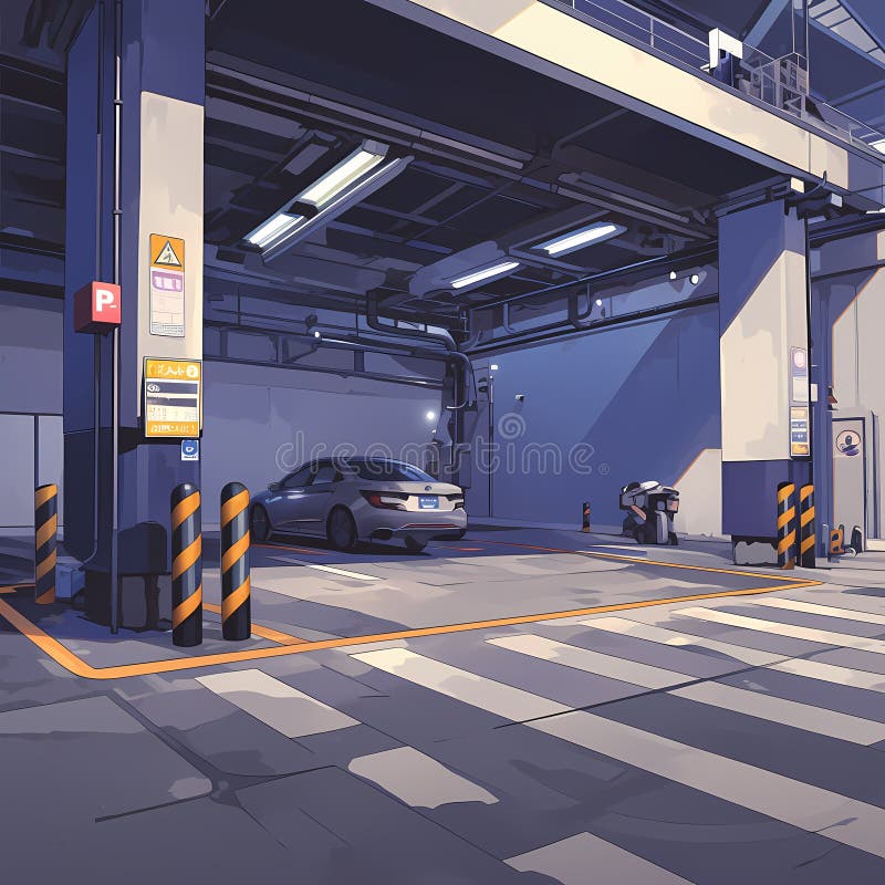 A Parking Garage Scene stock illustration. Illustration of contemporary ...