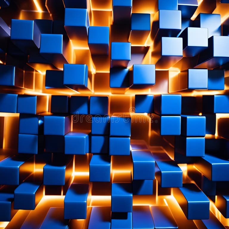 A Group of Blue Cubes with Orange Lights. Stock Illustration ...