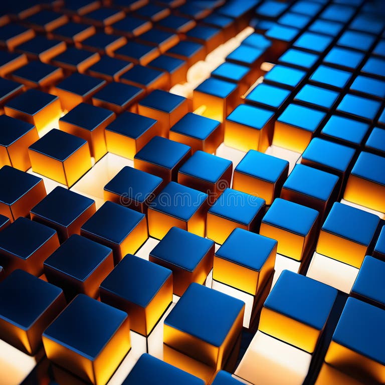 A Group of Blue Cubes with Orange Lights. Stock Illustration ...