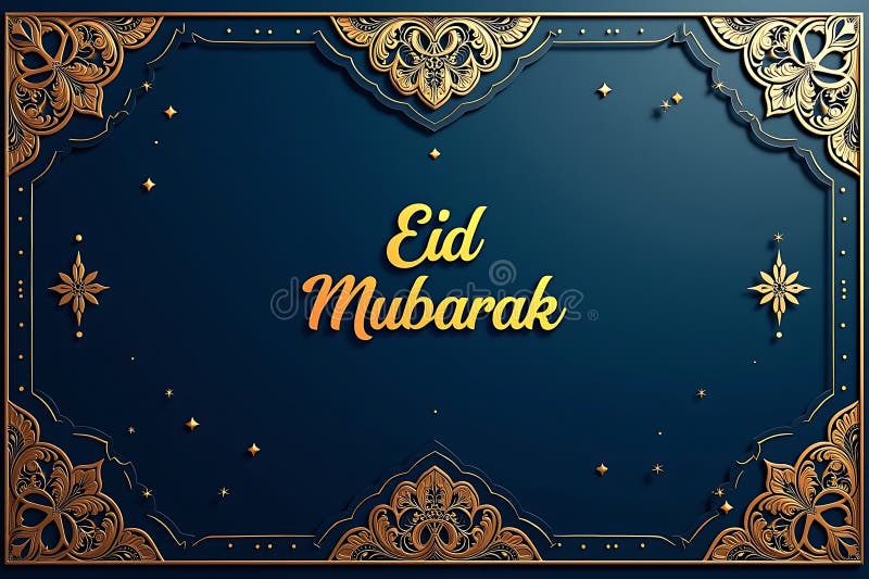 Celebrating Eid Mubarak with Blessings and Festive Golden Patterns on a ...