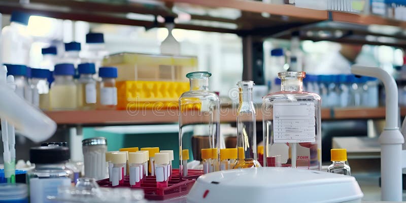 Laboratory Equipment and Chemical Bottles in Research Lab, Science ...