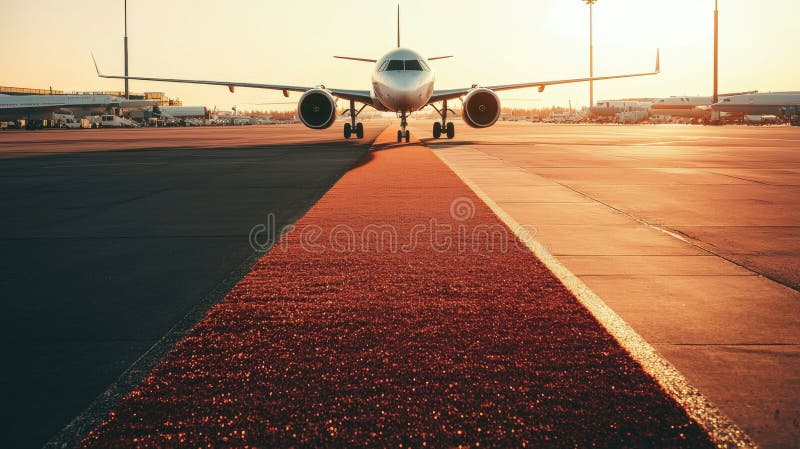 A White Airplane on the Runway. Stock Image - Image of camera, sunset ...