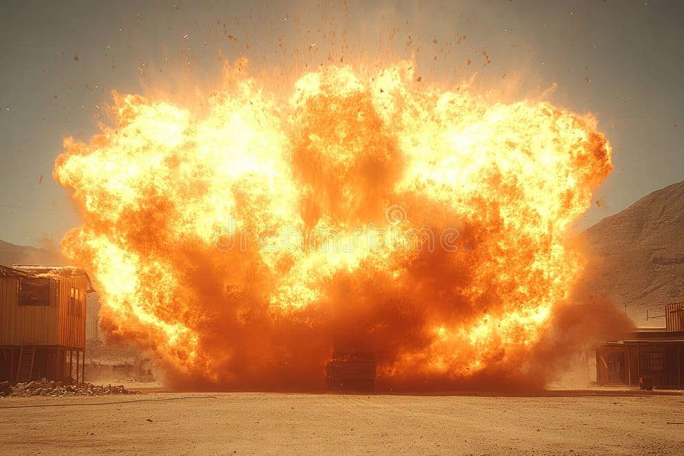 Massive Fireball Explosion, Desert Setting Stock Illustration - Illustration of intense ...